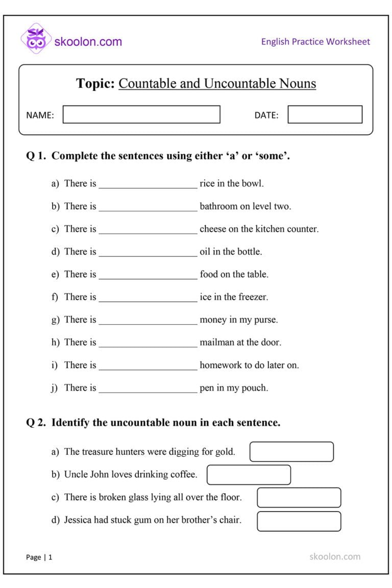 Countable and Uncountable Nouns - skoolon.com