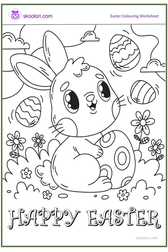 Bunny playing with Easter Egg - skoolon.com