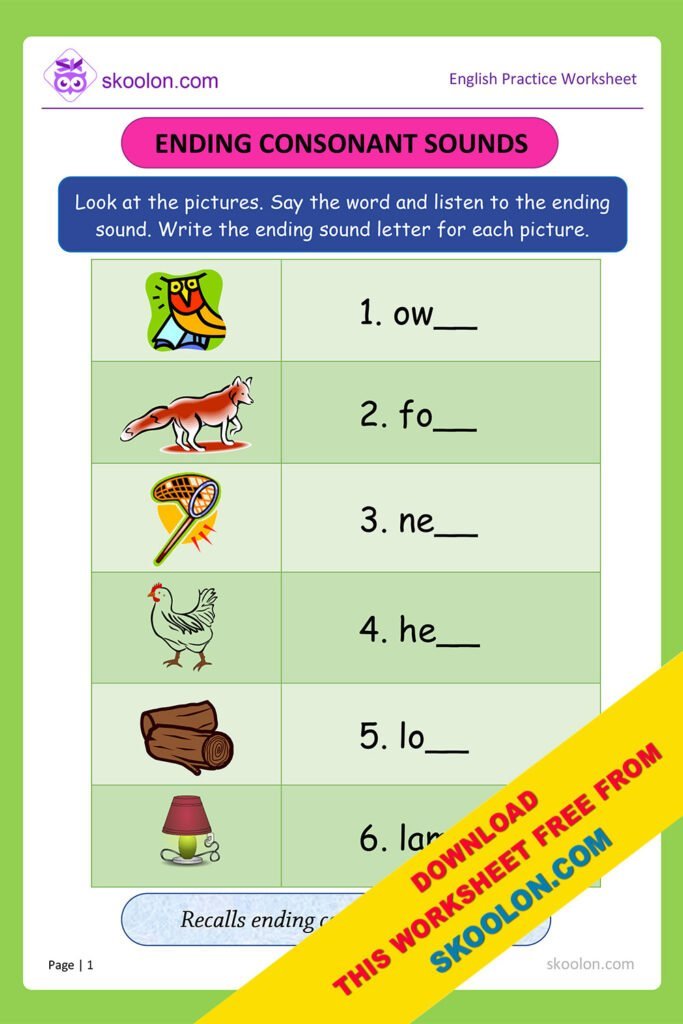 Consonant Sounds of Ending Letter-1 - skoolon.com