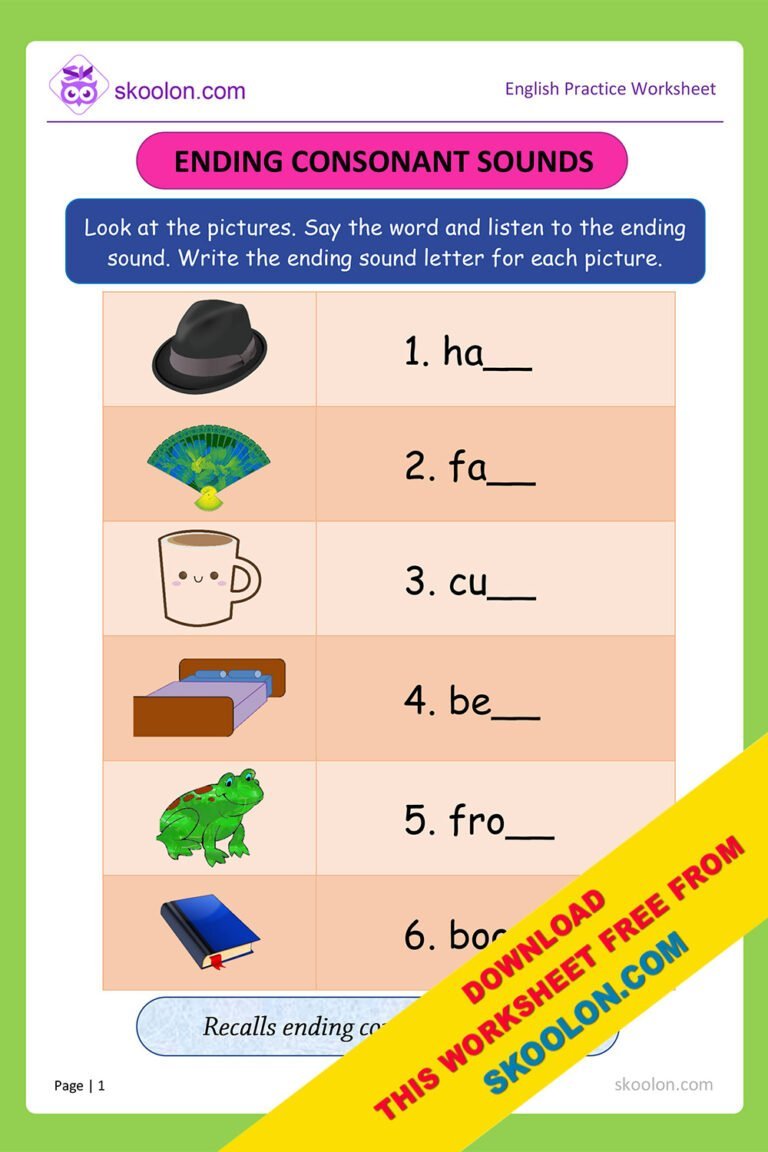 Consonant Sounds of Ending Letter-2 - skoolon.com