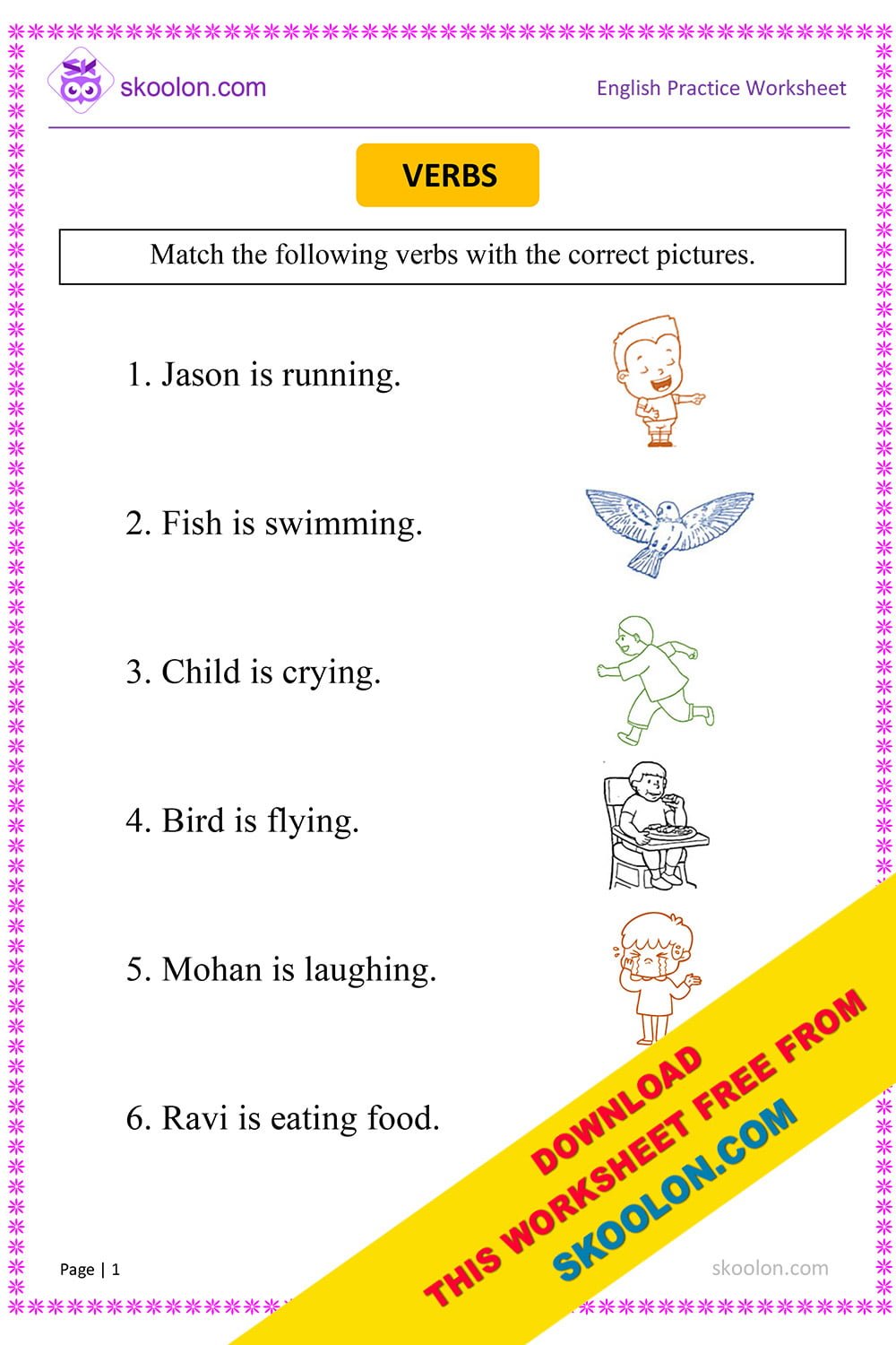 Matching Verbs With Pictures Skoolon