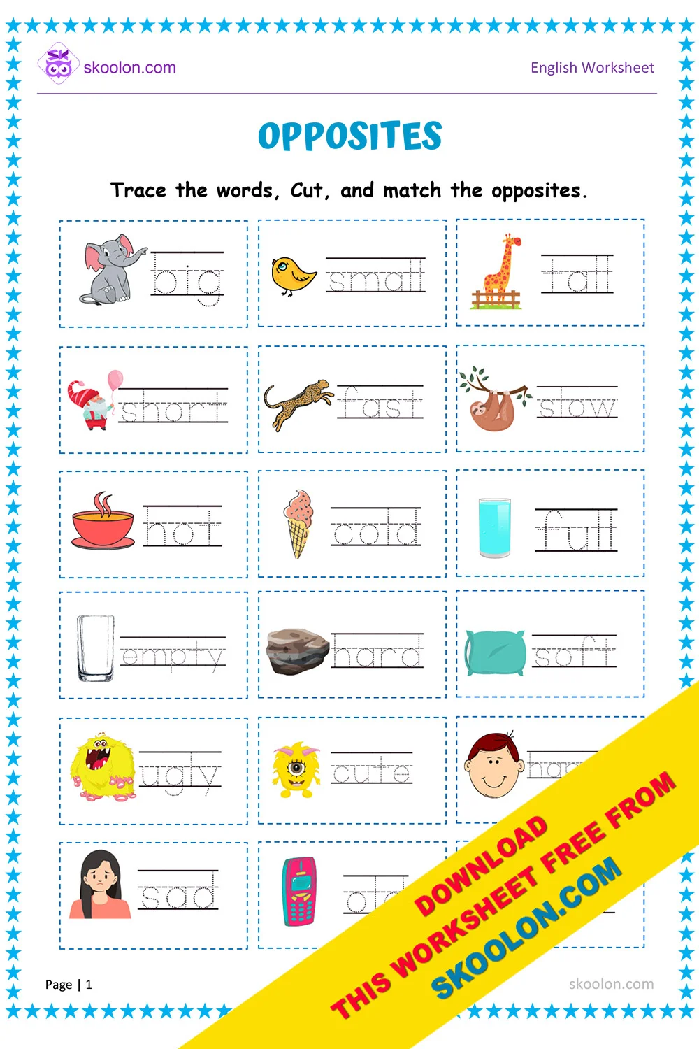 Printable English Opposite Words Worksheets For Preschool