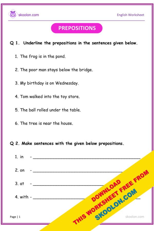Prepositions Worksheet 6 Skoolon