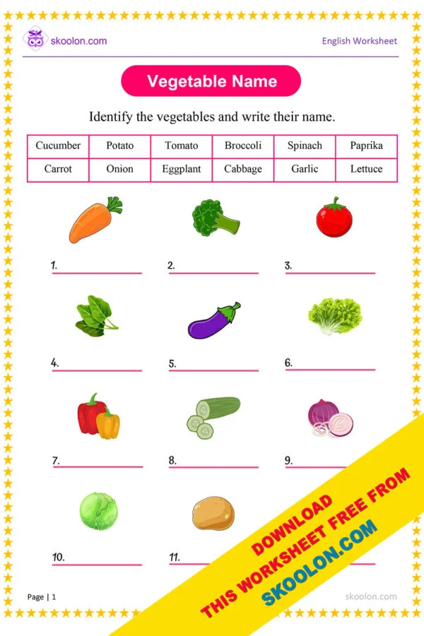 Vegetable Name Worksheet - skoolon.com
