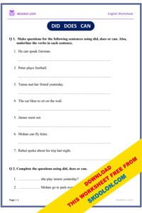 Did Does Can Worksheet - skoolon.com