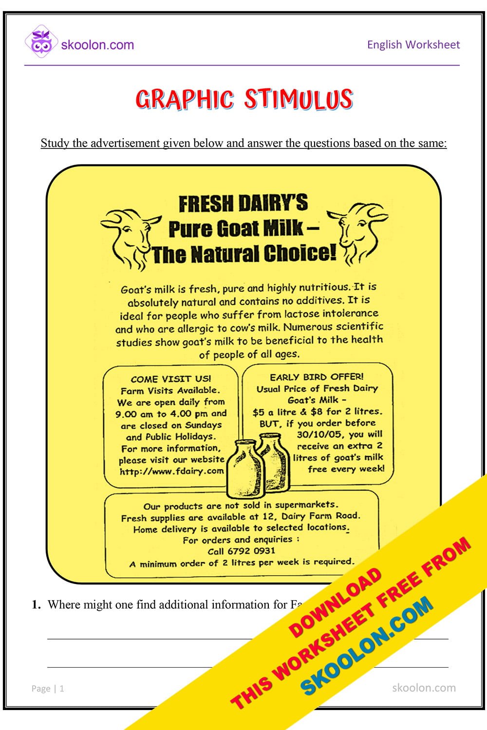 Graphic Stimulus Comprehension Goat Milk Skoolon