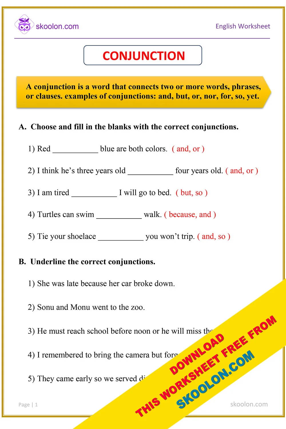 English Worksheets For Grade 3 Conjunctions Worksheet Solutions English Worksheets For Grade 3 Conjunctions Worksheet Solutions