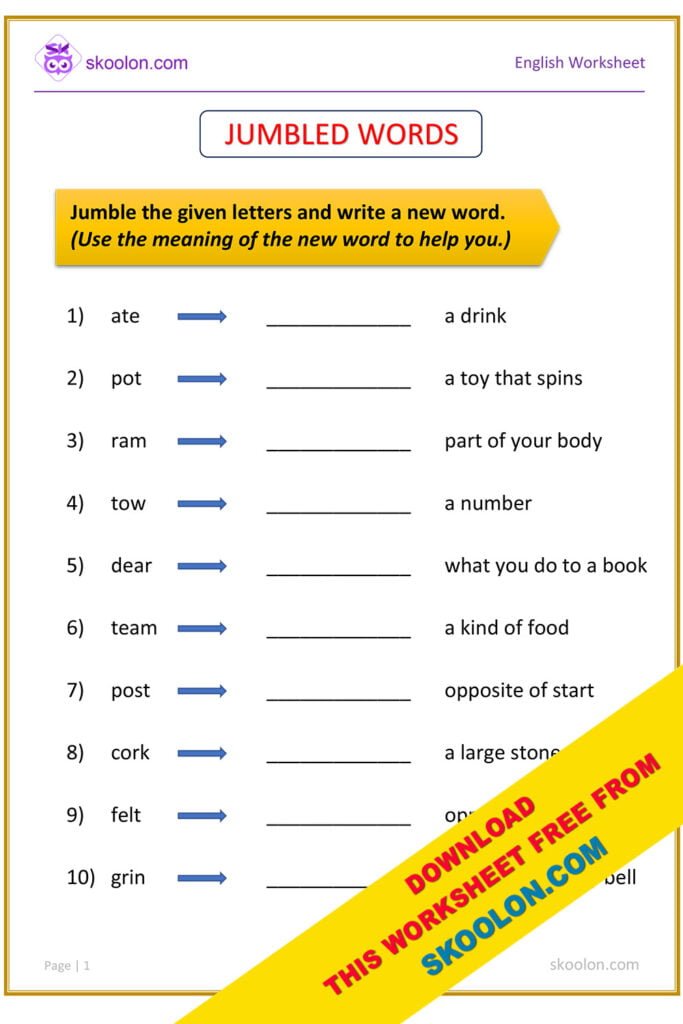 Jumbled Words Worksheet - skoolon.com Jumbled Words Worksheet - skoolon.com