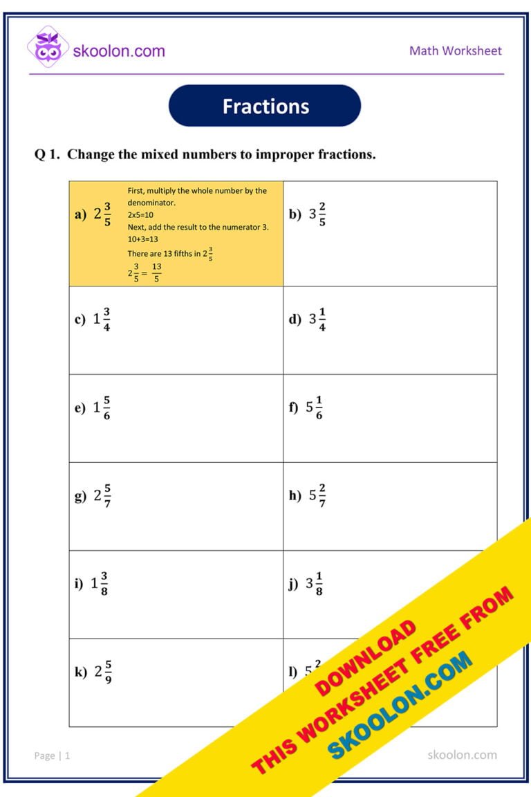 Improper Fractions Worksheet-7 - skoolon.com