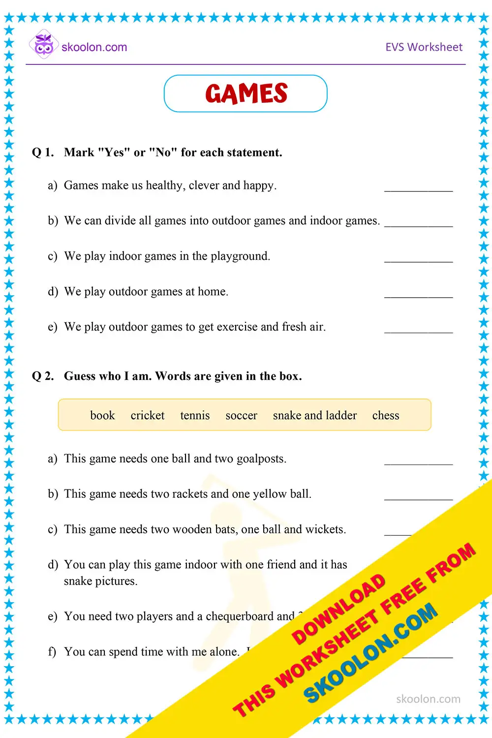 Games Worksheet 1 Skoolon
