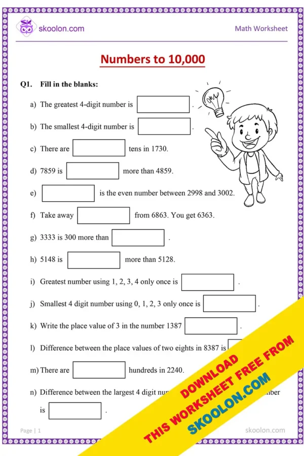 Numbers To 10000 Worksheet 4 Skoolon Numbers To 10000 Worksheet 4 Skoolon