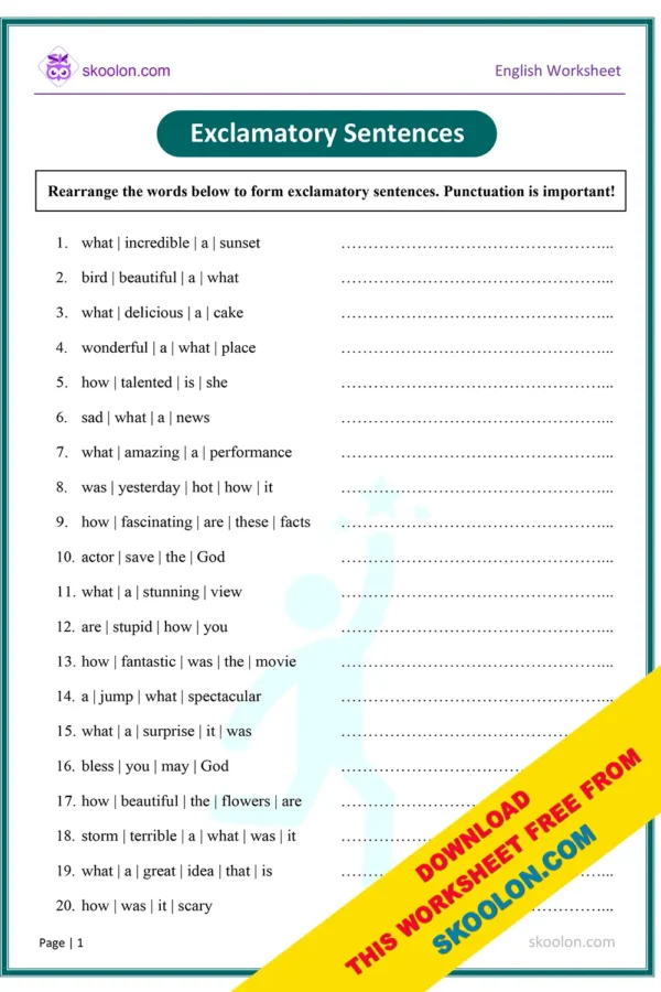 Exclamatory Sentences Word Rearrangement Worksheet Skoolon