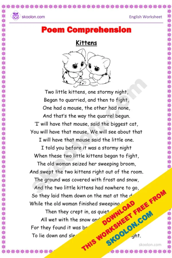 Poem Comprehension Kittens Skoolon Poem Comprehension Kittens Skoolon